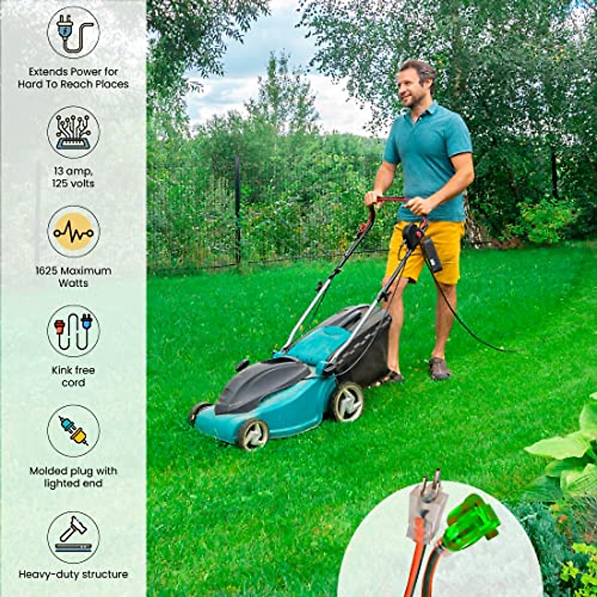 GoGreen Power GG-13725 16/3 25’ SJTW Outdoor Extension Cord, Lighted End, 25 Ft (2 Pack)