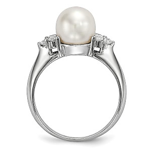 IceCarats 925 Sterling Silver 8mm White Button Freshwater Cultured Pearl Cubic Zirconia CZ Ring Size 8