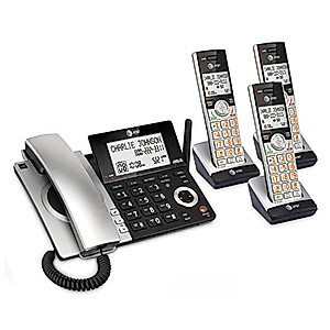 AT&T CL84307 Dect 6.0 Expandable Corded/Cordless Phone with Smart Call Blocker, Silver/Black with 3 Handsets