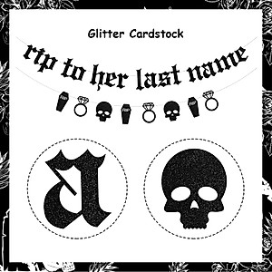 Sursurprise Gothic Bachelorette Party Decorations, Rip to Her Last Name Banner, Old English Emo Bridal Shower Engagement Wedding Party Supplies