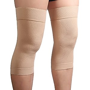 KEKING Orthopedic Brace for Tendinitis, Arthritis, ACL, MCL, Injury Recovery, Meniscus Tear, Knee Pain, Aching Knees, Patellar Tendonitis and Arthritis, Knee Compression Sleeves 2 Pack, Beige L