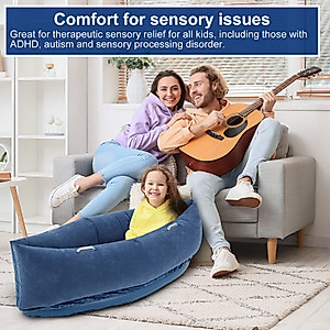 Maitys 2 Pack 60'' Comfy Peapod Sensory Chair for Kids with Autism Calming Corner Inflatable Sensory Peapod Compression Boat Lounger for Calm Down Corner Supplies(Blue)