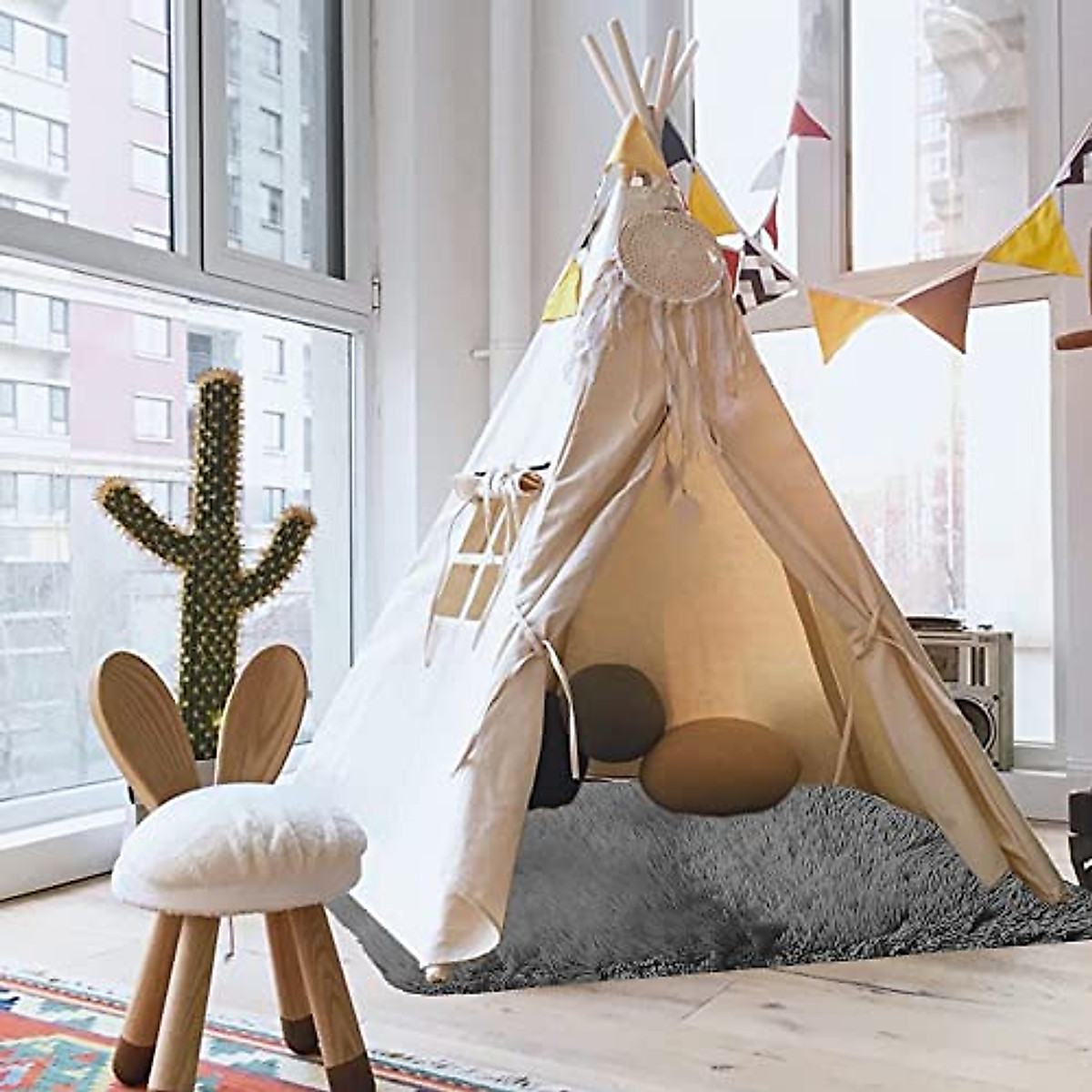 TTLOJ Rectangle Rug, Area Rug for Kids Play Tent, Mat Pad for Kids Playhouse for Nursery Baby Room, Children Room Home Decor Dormitory Soft Velvet 50.5" Lx38.5 W Gray