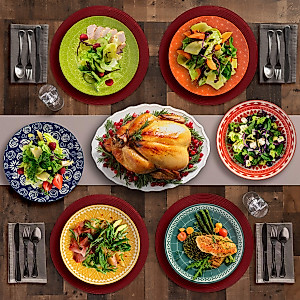 Annovero Bundle -, Pasta Bowls. Cute and Colorful Porcelain Dishes for Kitchen, Microwave and Oven Safe. Bundle