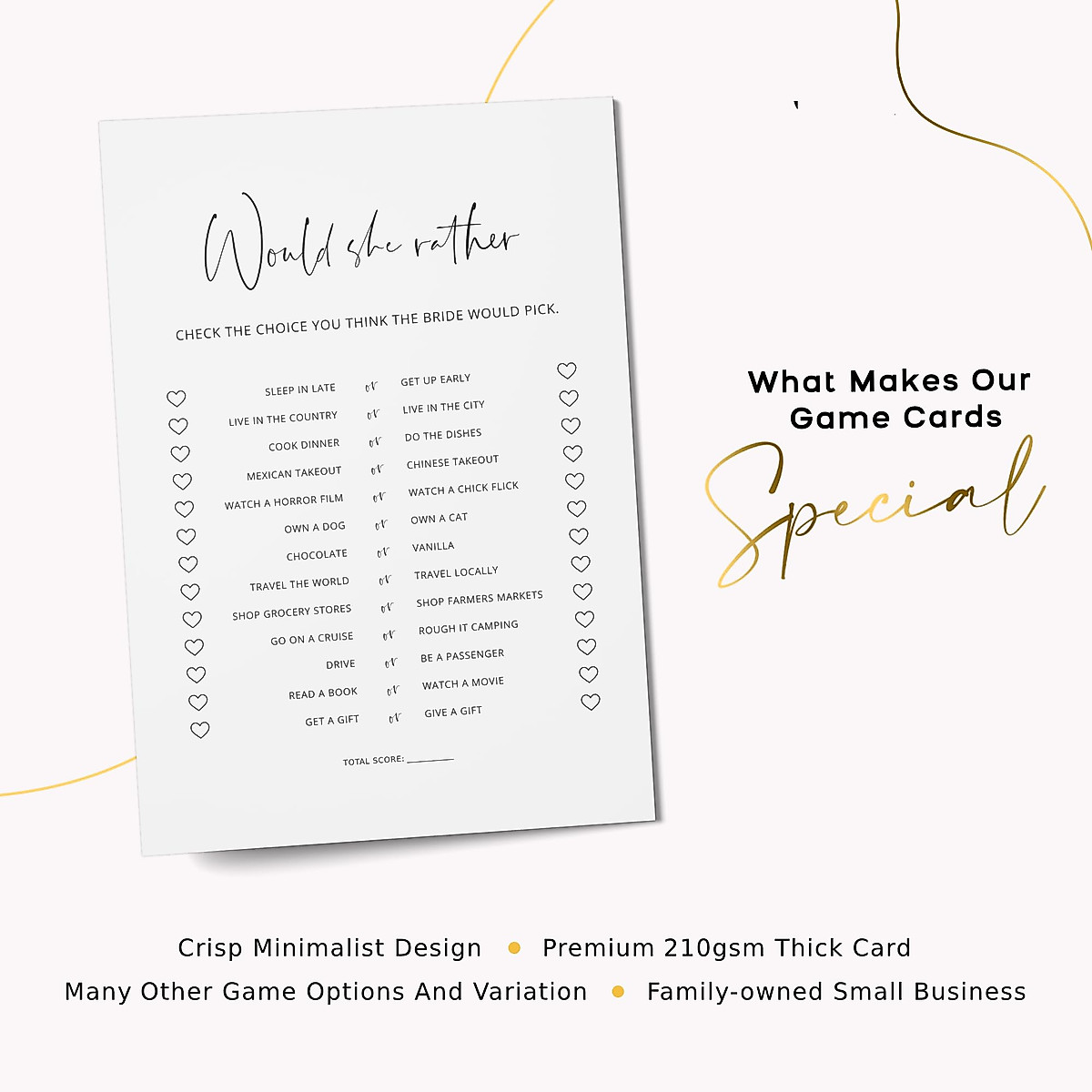 GardenCity Bridal Shower Games, Would She Rather Bridal Shower Game For 50 Guests, 50 Cards - Minimalist (Would She Rather)