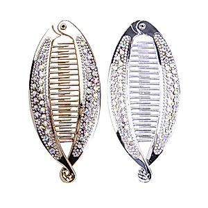 4 Pcs Faux Crystal Banana Hair Clip Banana Ponytail Holder Clip Rhinestone Banana Hair Barrettes Clincher Banana Combs for Women Grils
