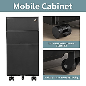HISTEEL 3 Drawer Vertical File Cabinet,Mobile Filing Cabinet for Legal/Letter/A4 File,11.81" x 17.72" x 23.62", Black