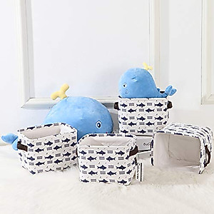 Sea Team Collapsible Square Mini Size Canvas Fabric Storage Bins Shelf Baskets Organizers for Nursery Kids Room, Set of 4 (Shark)