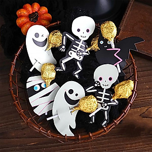 Generic 120 PCS Halloween Candy Decoration Cards Cartoon Ghost Skull Pattern Decorative Sugar Paper Card for Kids Halloween Sugar Decoration for Treat or Trick School Home Party Supplies