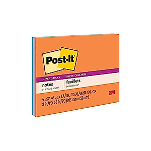Post-it Super Sticky Notes, 8x6 inches, 4 Pads, (Orange, Pink, Blue, Green), Recyclable (6845-SSP)