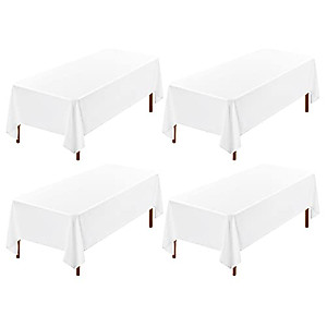 Showgeous 4 Pack White Tablecloth 60 x 102 Inch, Rectangle Table Cloth for 6 Foot Table, Wrinkle Resistant Washable Polyester Table Cover for Wedding Dining Table Buffet Parties and Camping