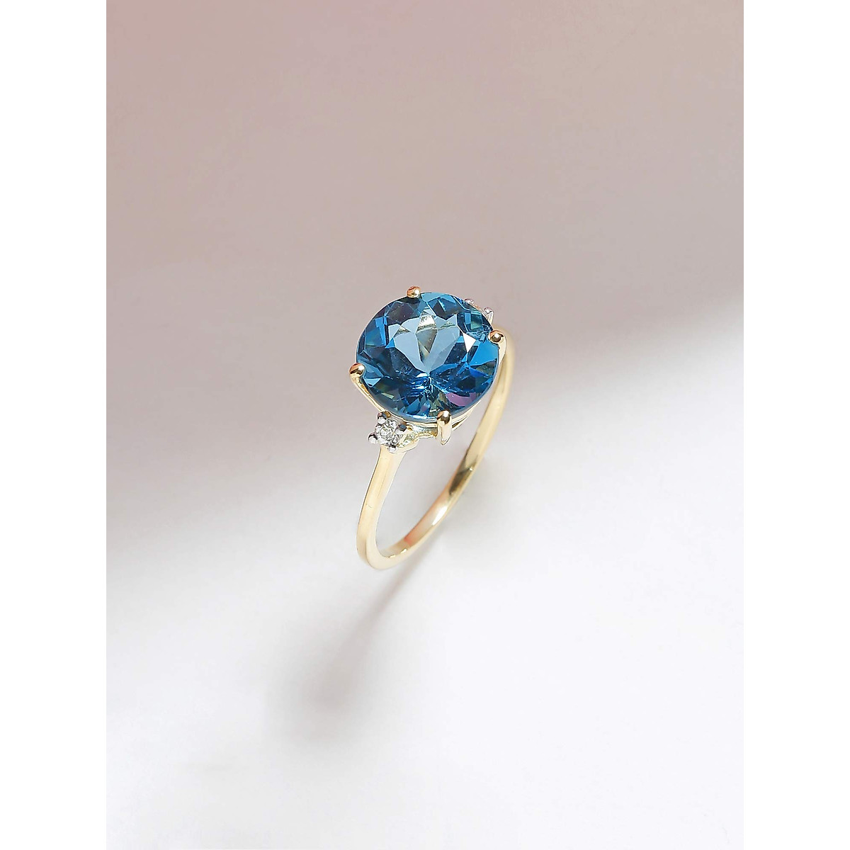 YoTreasure 3.90 Ct London Blue Topaz White Topaz Solid 10k Yellow Gold Engagement Ring