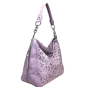ZzFab Laser Cut Bling Hobo fashion CCW Bag Faux Leather Concealed Carry Purse Lavender