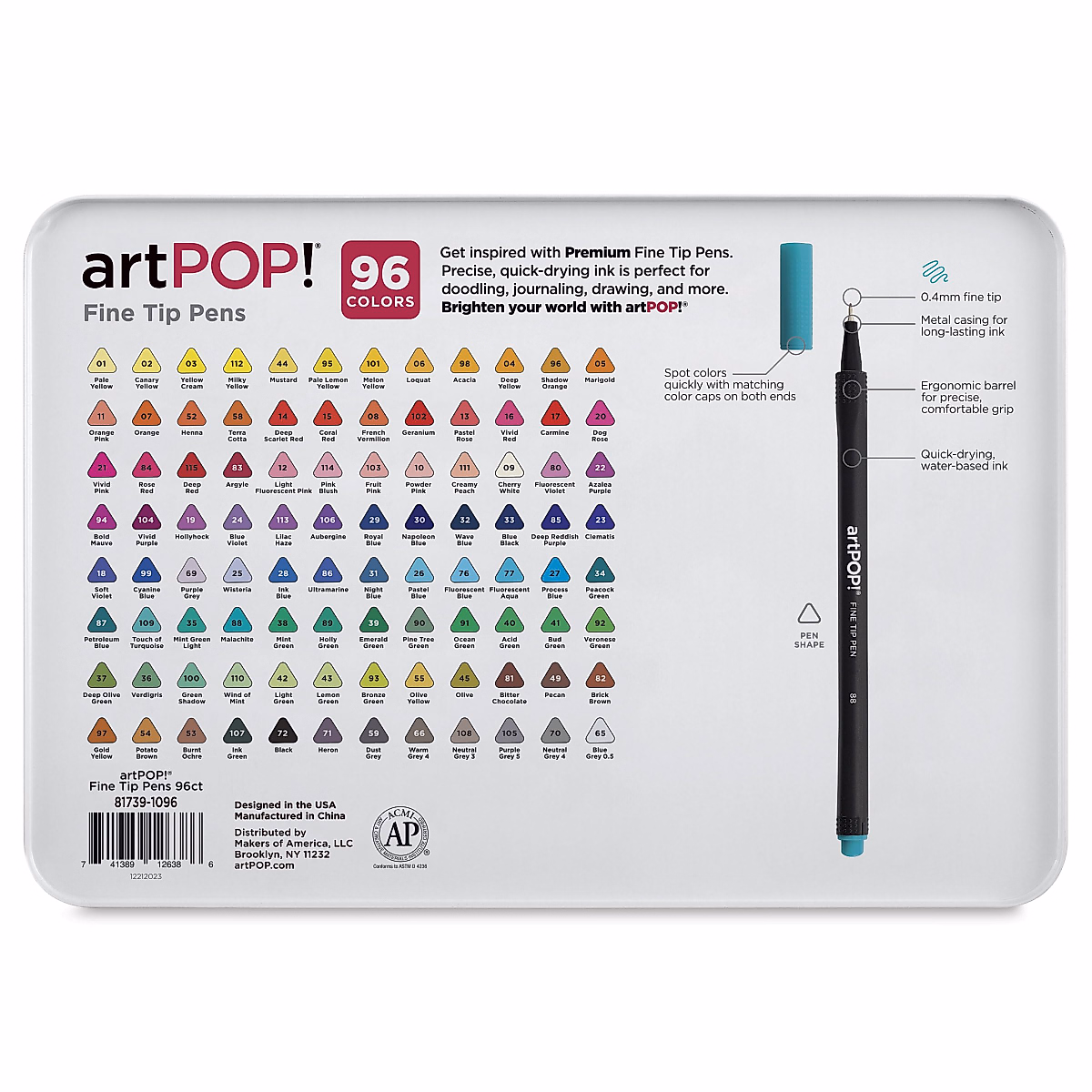 artPOP! Fineliner Pens, Set of 96, Colored Fine Art Pens for Journals, Drawing, Doodling, Scrapbooks, Sketching, Illustration, Fine Point