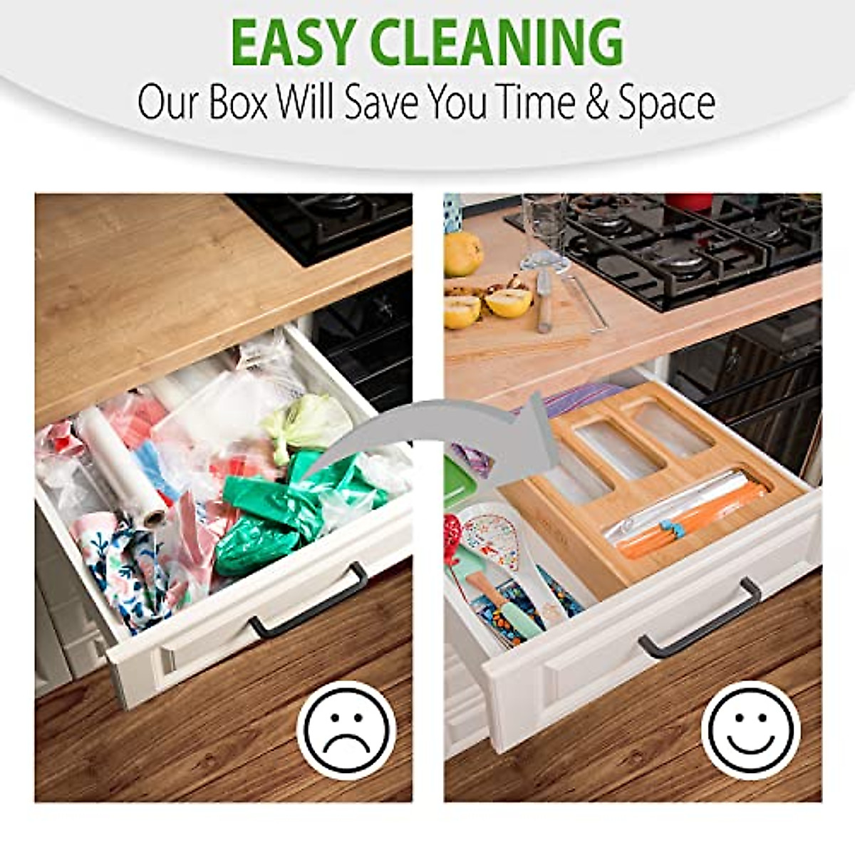 Plastic Bag Storage Organizer for Drawer | Bamboo Bag Organizer | Bag Container Organizer | Baggie Organizer for Gallon, Quart, Sandwich, Snack Bags | Compatible with Solimo, Glad, Hefty and More (4 Piece)