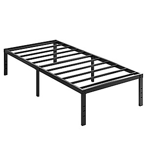 EMODA 18 Inch Twin Bed Frame No Box Spring Needed, Heavy Duty Tall Metal Twin Platform Bed Frames with Large Storage Space, Noise Free, Easy Assembly, Black