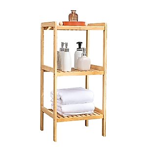 BATHFLEX 3 Tier Bamboo Bathroom Shelf - Bamboo Freestanding Shelf for Storage - Bamboo Plant Stand for Living Room - Multifunctional Storage Rack for Kitchen, Bedroom and Entryway