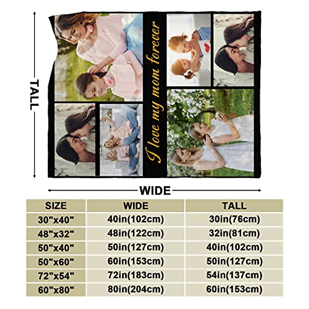 Livole Custom Blanket Customized Blankets with Photos and Text Personalized Pictures Throw Blanket Gifts Flannel Blanket for Baby Boyfriend Mom Dad Christmas Birthday (6-Photo, 30 * 40in)