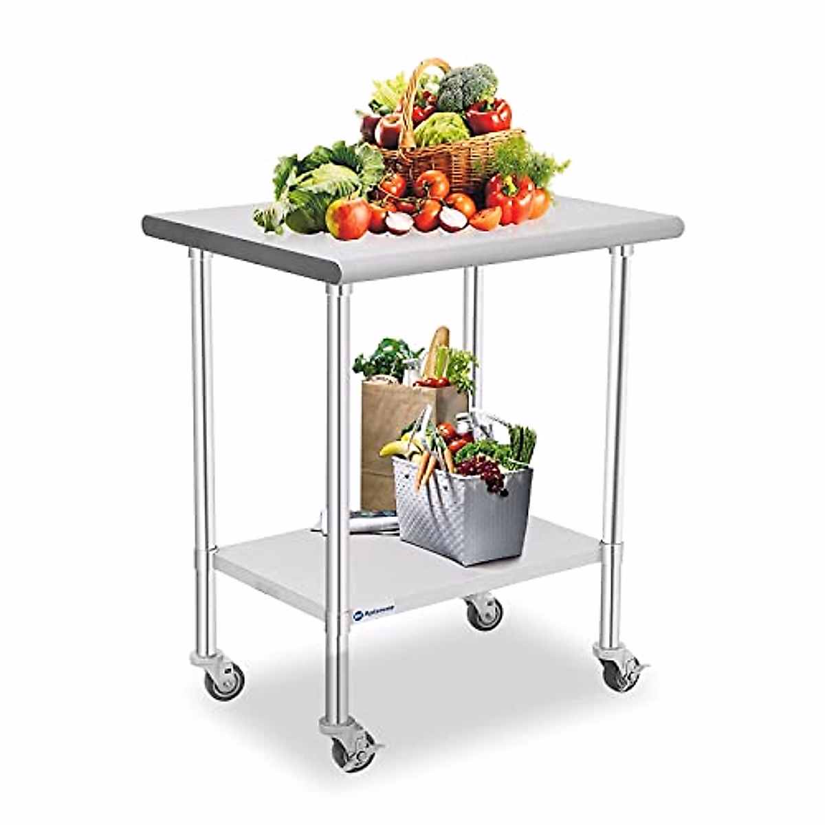 Aplancee Stainless Steel Table, 30 x 24 Inches Prep & Work Table with Caster and Adjustable Undershelf Metal Utility Workstations for Commercial Kitchen