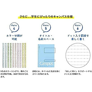 KOKUYO Spiral Lined Notebook, 8.3'' x 5.8'' Pastel Journal A5 Campus Soft Ring Notebooks with Dot 6 mm Ruled, 50 Sheets, Purple 1 Subject Notebook, Note Taking for School. Japan Import (SU-S131BT-V)