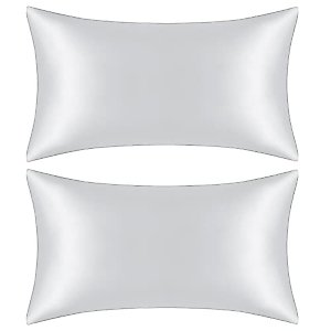 Satin Pillowcase, DIGHEIGG Silk Pillowcase for Hair and Skin, Pillow Cases for Sleeping Set of 2 with Envelope Closure (Silver Grey, 20 ×30 inches)