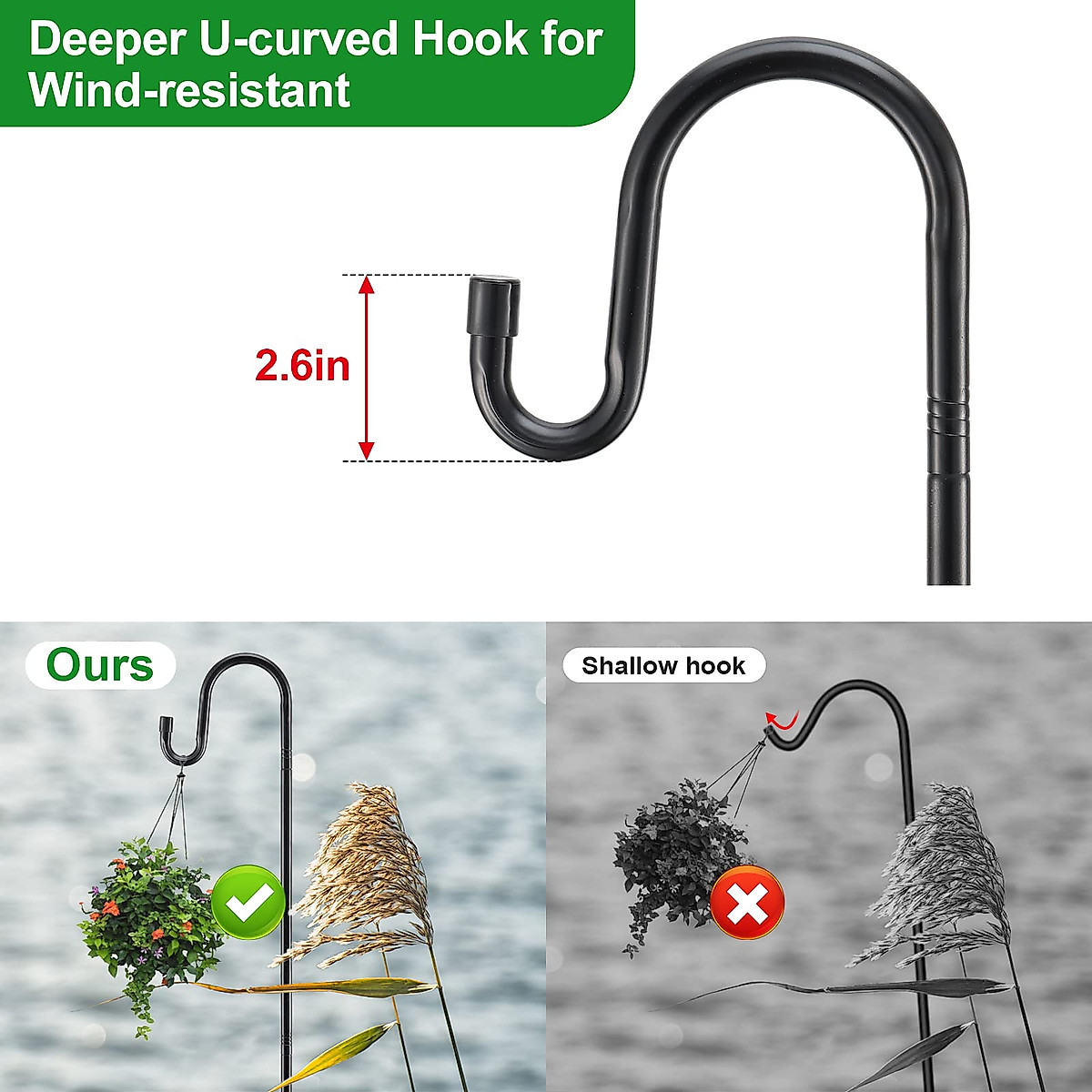 Bird Feeder Pole Hanger - 78 Inch Heavy-duty Shepherds Hooks for Outdoor Garden Decor,Adjustable 5 Prong Shepards Hook Hummingbird Feeder Stand for Hanging Birdfeeders,Wind Chime,Plant - Black