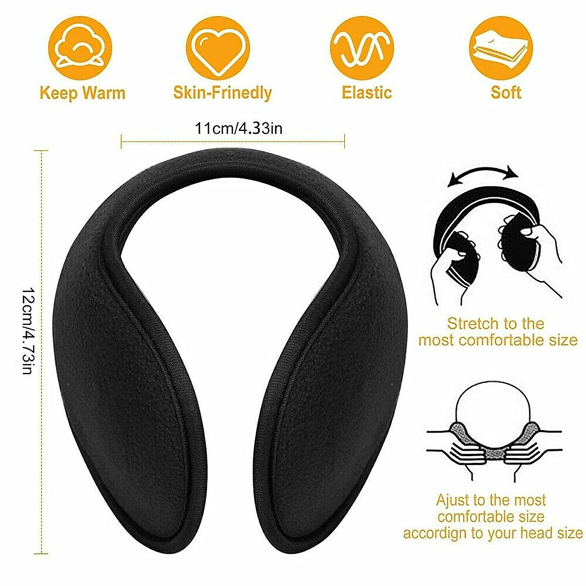 Gelante Unisex Classic Fleece Earmuffs for Cold Weather. Ear Warmer Behind the Head. 5039C-Black