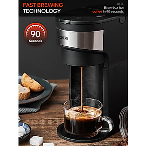 FOHERE Coffee Maker, Single Serve Iced and Hot Coffee Brewer for K Pod & Ground Coffee, with 90s Fast Brewing, 6 to 14 Oz Brew Sizes, 1000W Compact Coffee Machine with Water Window and Descaling Mode