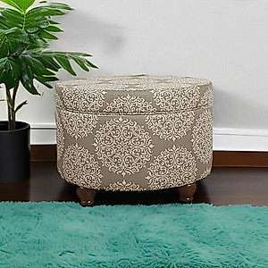 Homepop Home Decor | Upholstered Round Storage Ottoman | Ottoman with Storage for Living Room & Bedroom, Brown Medallion, Large