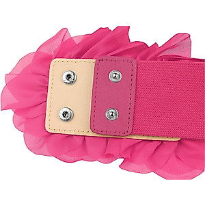 Elerevyo Women's Big Double-Flower Stretchy Belt, Elastic Wide Chunky Waistband Belts for Dress 70x6cm/27.6x2.4 inches(LxW) Hot Pink