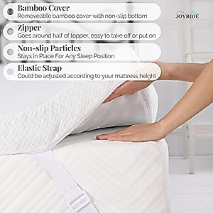 Memory Foam Mattress Topper,3 Inch Gel Infusion Egg Crate,with Removable, Washable Bamboo Rayon Cover,Anti-Slip Bottom & Straps,CertiPUR-US Certified,by Joyride Sleep(Queen Size)