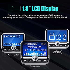 Bluetooth FM Transmitter for Car, Clydek Car Charger Adapter 1.8” Large Display Bluetooth Car Adapter, 4 Music Play Modes,Fast Charger,Hands Free,AUX Input&Output