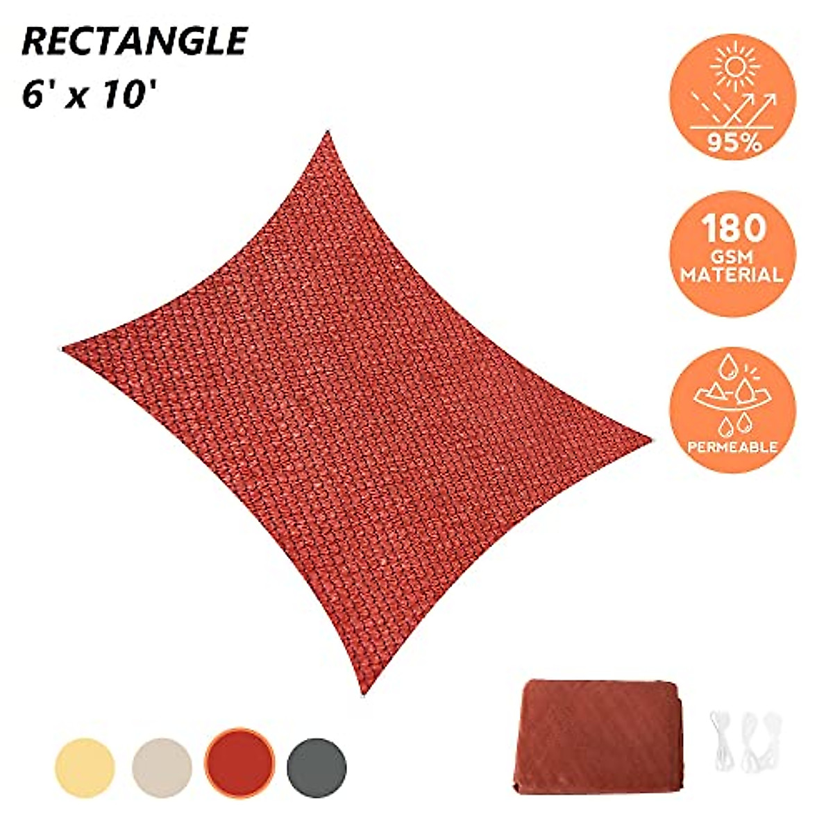 ASTEROUTDOOR 6' x 10' Rectangle Sun Shade Sail UV Block Canopy Cover for Outdoor Patio Backyard Lawn Garden, Terra