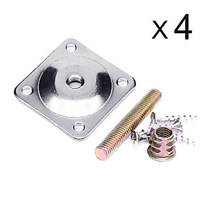 Anwenk Leg Mounting Plates, Furniture Leg Attachment Plates Industrial Strength T-Plate 5/16" (M8) Sofa Legs with Hanger Bolts,Screws,Strengthen Weak Furniture Repair Damaged Sofa Couch Seat,Set of 4