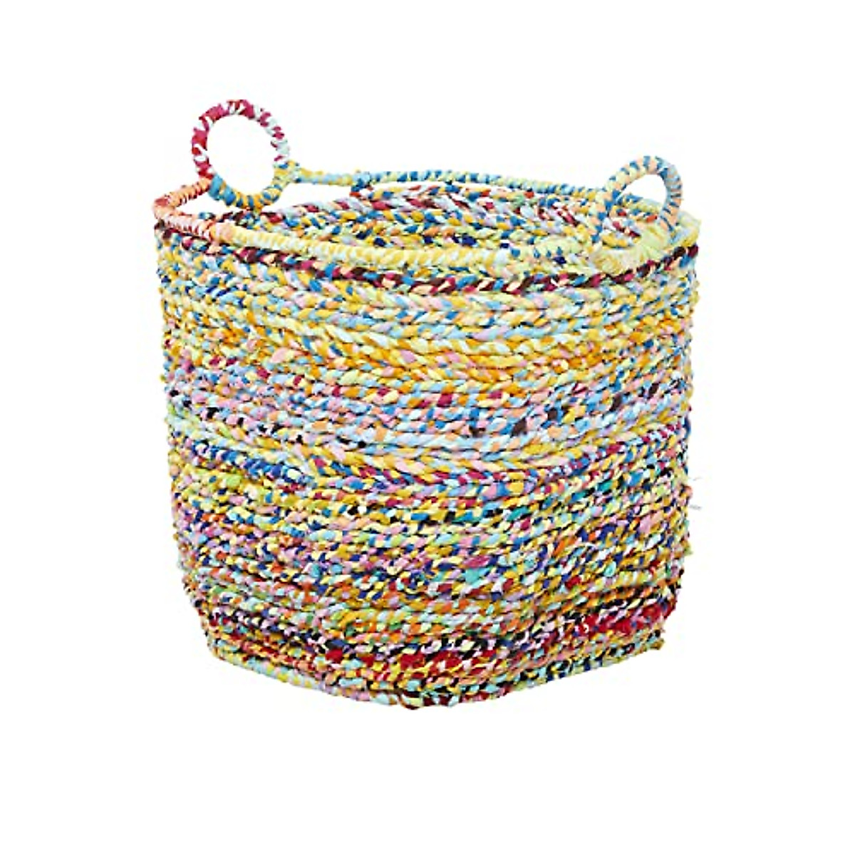 CosmoLiving by Cosmopolitan Cotton Round Storage Basket with Handles, 23" x 18" x 18", Multi Colored