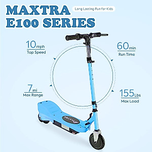 MAXTRA Folding Electric Scooter, Adjustable Handlebar Height for Kids Ages 6-12, up to 10mph ＆ 60 Long Battery Life