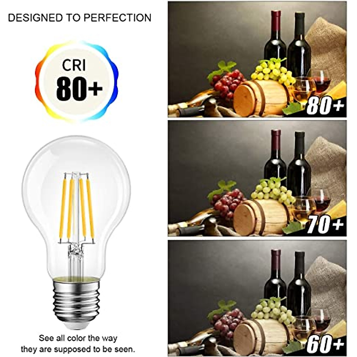 liveMAX E26 LED Light Bulbs,40 Watt Equivalent,4000K Daylight Classic Clear Glass A19 LED Filament Bulb Non-Dimmable,Pack of 6