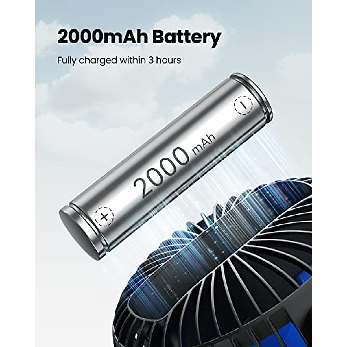 Gaiatop Portable Clip on Fan Battery Operated, Small Powerful USB Desk Fan, 3 Speed Quiet Rechargeable Mini Table Fan, 360° Rotate Personal Cooling Fan for Home Office Stroller Camping Black Blue