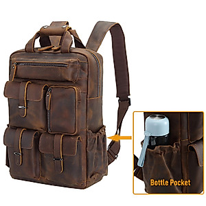 Polare Cowhide Leather Multiple Laptop Backpack Day Pack School Bag Travel Bag Satchel For Men