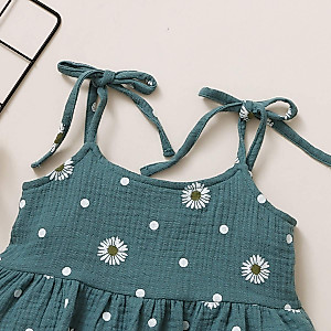 Jeinxcn Toddler Baby Girl Summer Clothes Daisy Floral Print Halter Ruffle Tank Tops Shorts Outfits set 2-3T Green