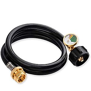 GASLAND Propane Hose, 5 Ft Gas Line with Propane Gauge, QCC1/Type1 Propane Tank Gauge Hose with Gas Pressure Indicator & Leak Detector, for RV Camper, Cylinder, BBQ Gas Grill, Heater Appliances