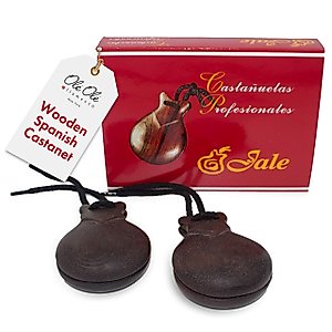 Jale Flamenco Castanets Professional Authentic Brown Granadillo Wood Spanish Castanet Size T-6 Woman Adult by Ole Ole Flamenco