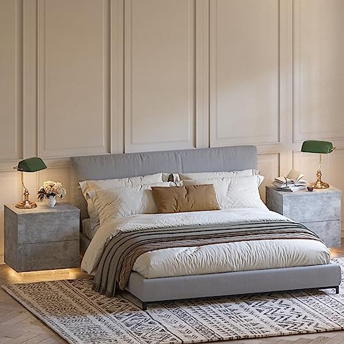 Cubehom Set of 2 Nightstand with LED Strip Lights, Modern Bed Side Table with 2 Drawers, End Table for Living Room, Bedroom, Hallway, Grey Marbling