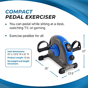 Stamina Mini Exercise Bike with Smooth Pedal System - Portable Pedal Exerciser - Cardio Equipment Fitness Bike - Stationary Bike for Home Workout - Blue