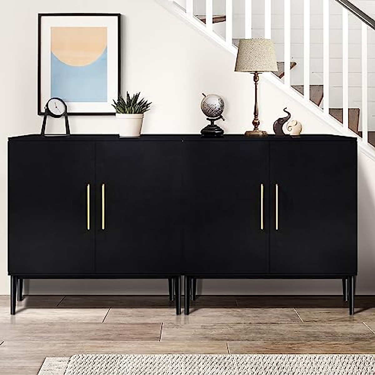 REHOOPEX Storage Cabinet with Doors, Modern Black Accent Cabinet, Free Standing Cabinet, Wooden Buffet Sideboards for Bedroom, Kitchen,Home Office
