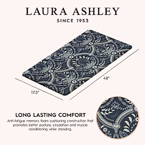 Laura Ashley – Anti-Fatigue Kitchen Mat | Almeida Floral Design | Stain, Water & Fade Resistant | Cooking & Standing Relief | Non-Slip Backing | Measures 17.5” x 48”| Dark Blue Almeida