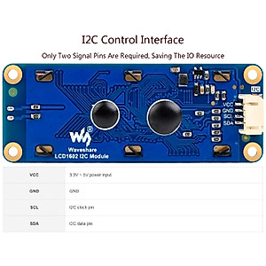 waveshare AiP31068 LCD1602 I2C Module,16x2 Characters Display, White Color with Blue Background, Compatible with Arduino/Raspberry Pi/Raspberry Pi Pico/Jetson Nano/ ESP32, 3.3V/5V