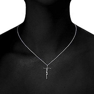 PRAYMOS Sterling Silver Faith Cross Necklace for Women Dainty Necklace Mothers Day Gifts Christian Religious Confirmation Jewelry Gifts for Women