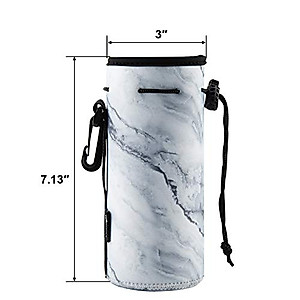 CM Pack of 2 Water Bottle Neoprene Sleeve Portable Insulator Bottle Cover Drawstring Insulator Bottle Holder for 18 to 20 Oz Water Bottle (Marble & Van Gogh Painting Patterns (2 pcs))