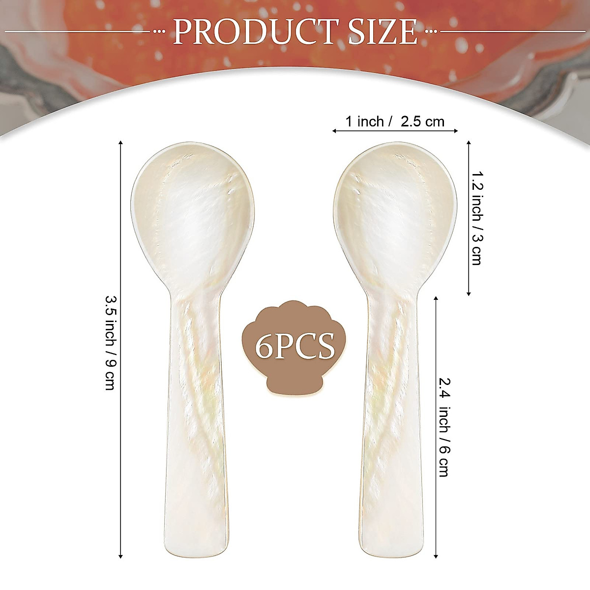 Caviar Spoons Mother of Pearl Mop Spoons with Hand Craft W Round Handle for Caviar, Egg, Ice Cream, Salt, Coffee Serving, Restaurant Serving Set(6 Pieces,3.55 Inch)